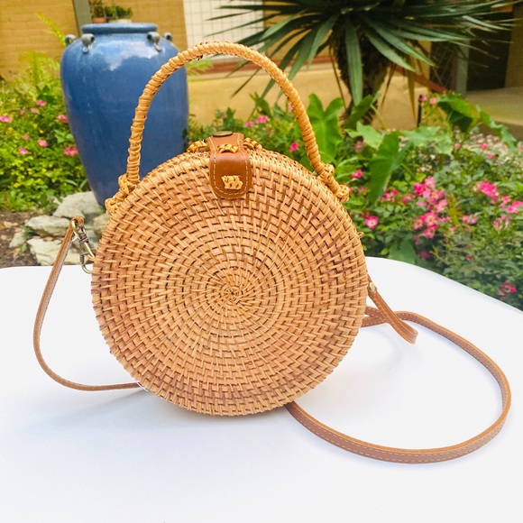 Bags | New Handwoven Balinese Rattan Round Bag | Poshmark